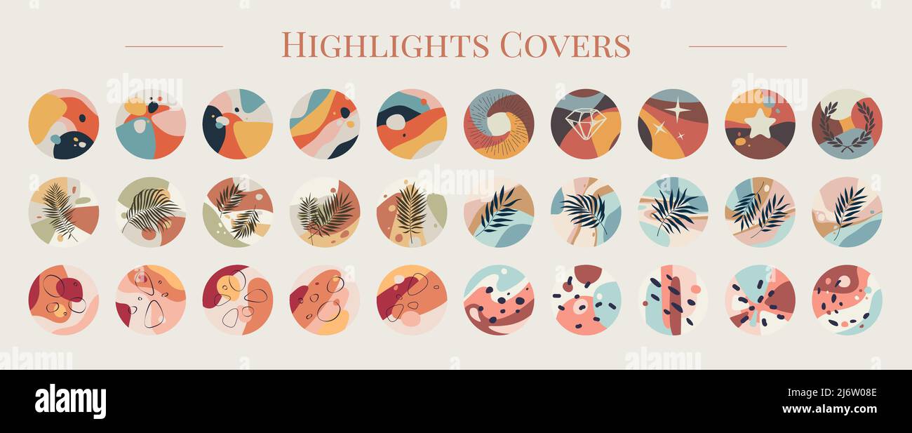 Big set of round social media highlight covers, various vector abstract ...