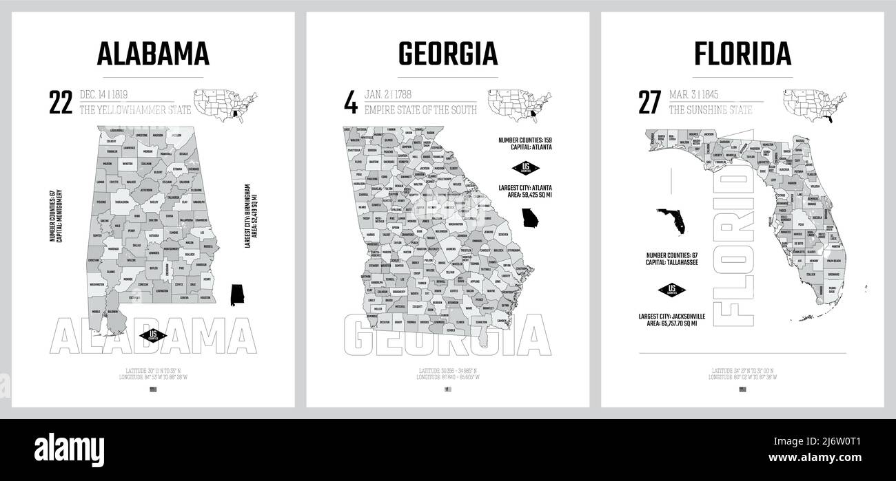 Highly detailed vector silhouettes of US state maps, Division United ...