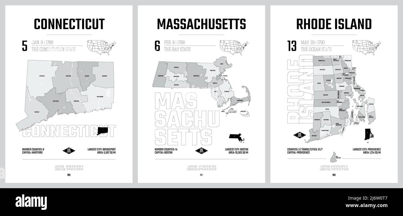 Highly detailed vector silhouettes of US state maps, Division United ...