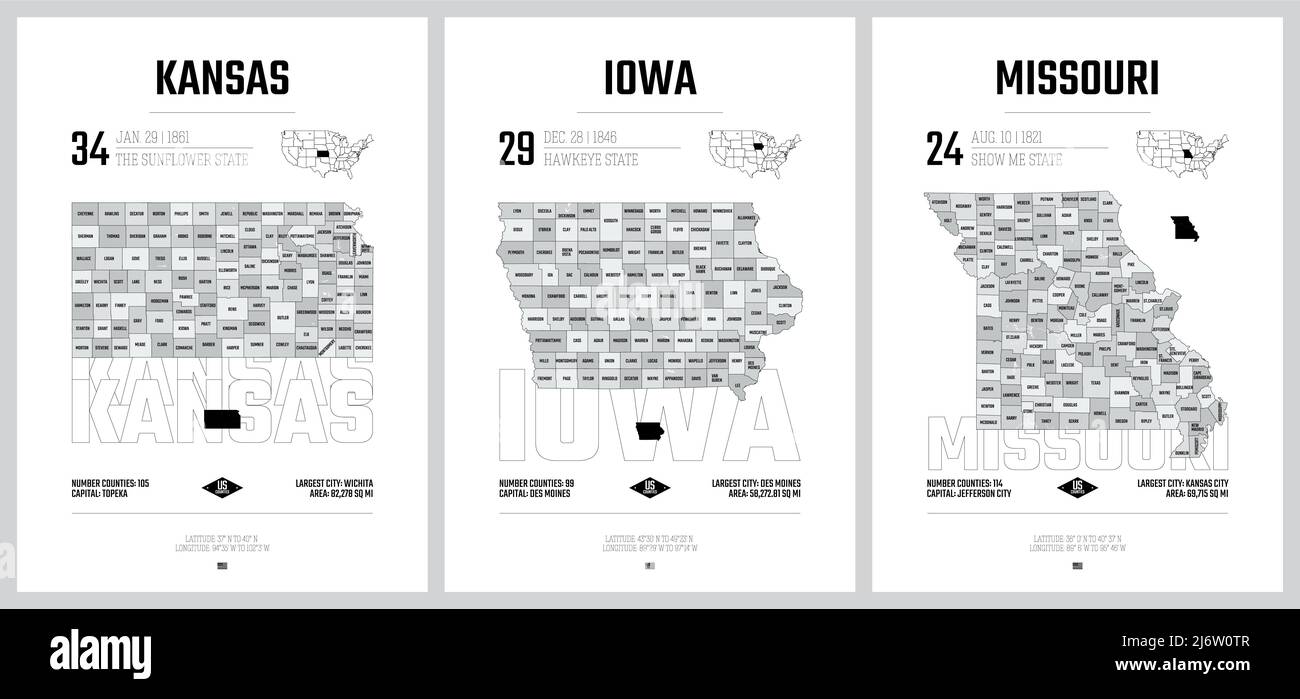 Highly detailed vector silhouettes of US state maps, Division United ...