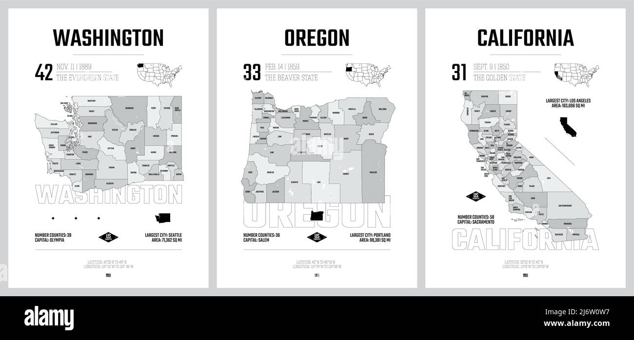 Highly detailed vector silhouettes of US state maps, Division United ...