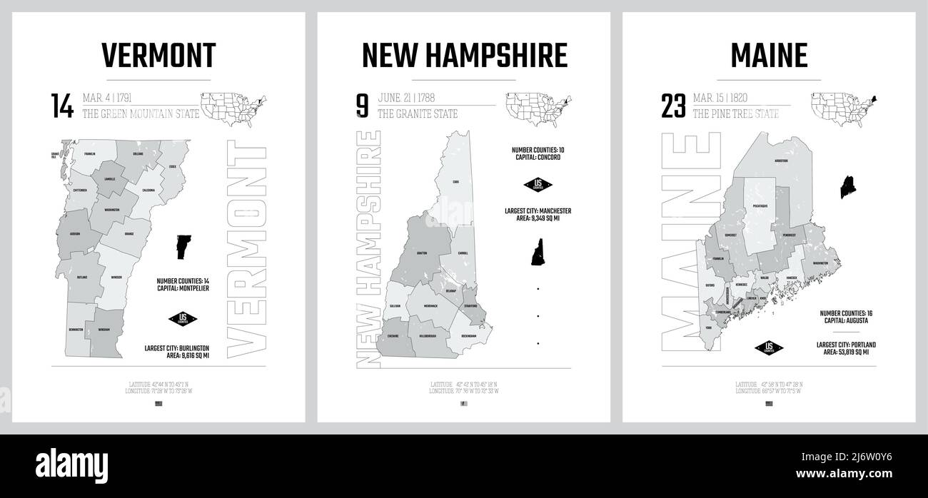 Highly detailed vector silhouettes of US state maps, Division United ...