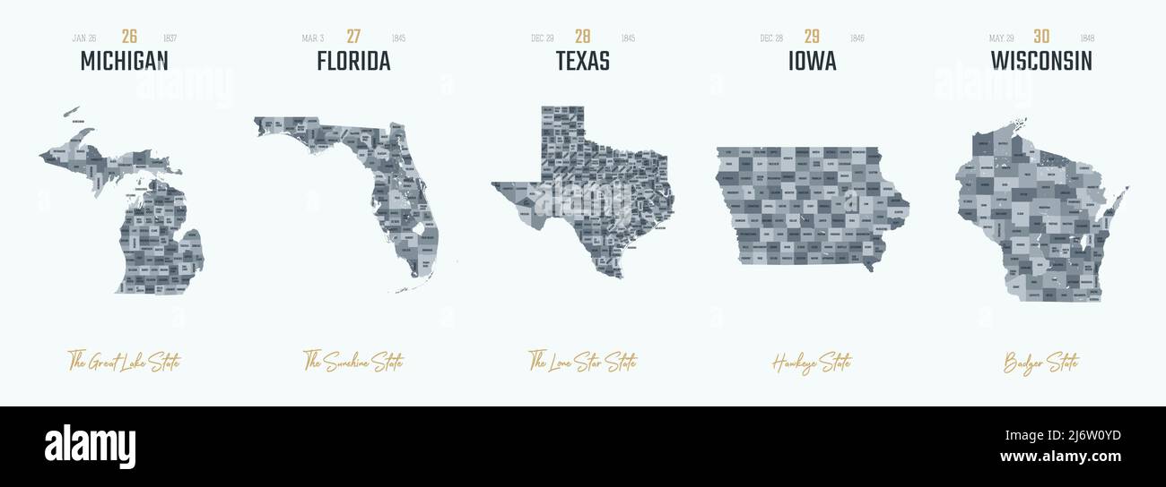 Vector set 6 of 10 Highly detailed silhouettes of US state maps ...