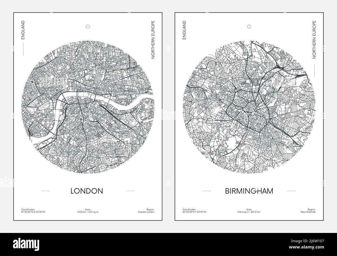 Travel poster, urban street plan city map London and Birmingham, vector ...