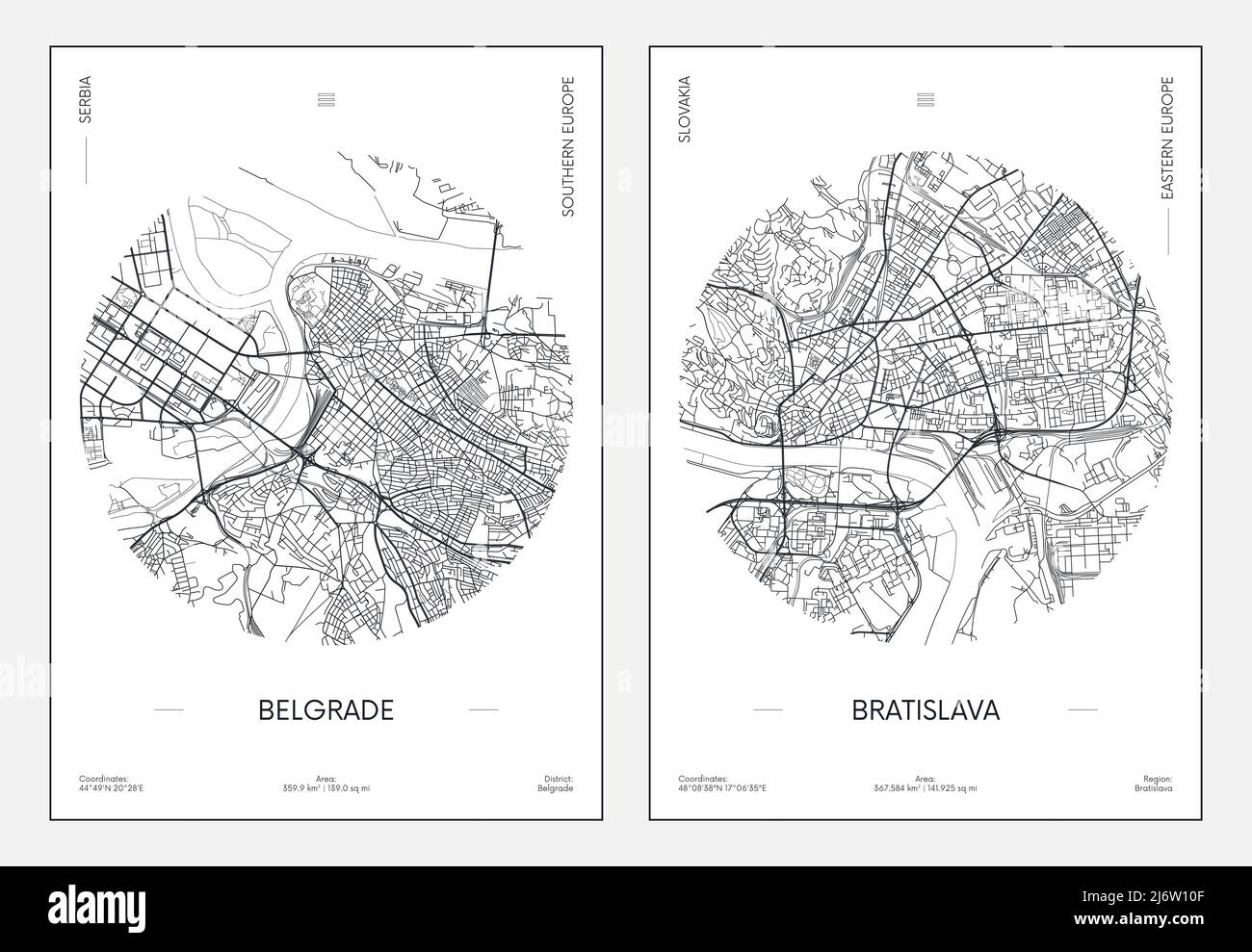 Travel poster, urban street plan city map Belgrade and Bratislava ...