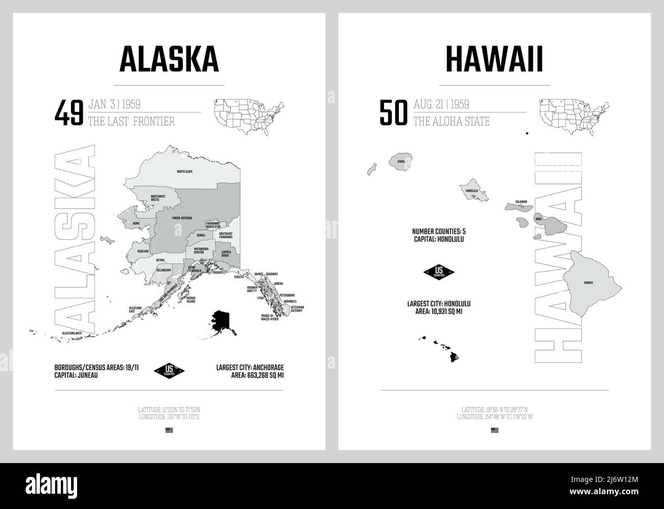Highly detailed vector silhouettes of US state maps, Division United ...