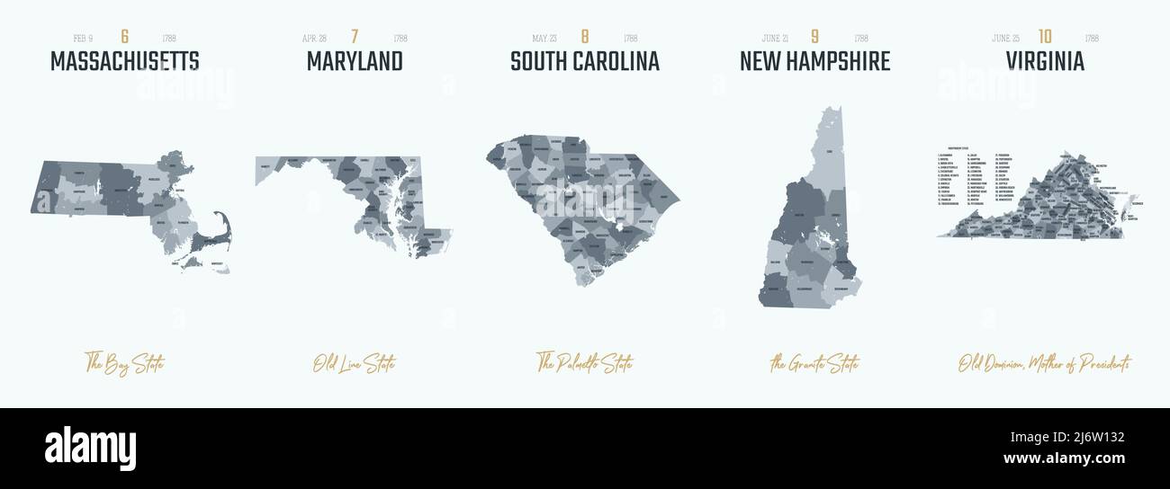 Vector set 2 of 10 Highly detailed silhouettes of US state maps ...