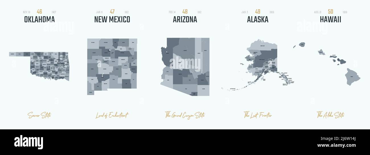 Vector set 10 of 10 Highly detailed silhouettes of US state maps ...