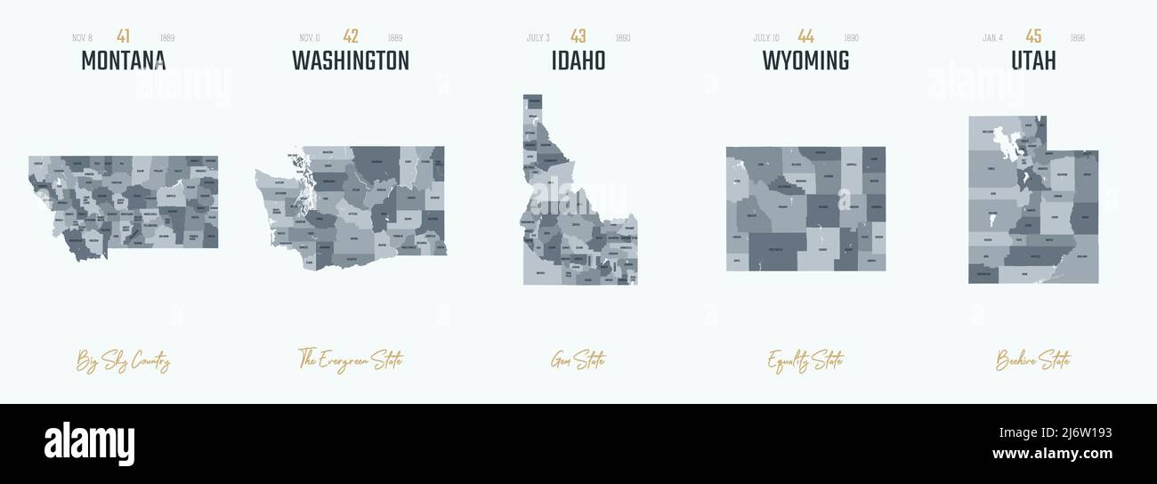 Vector set 9 of 10 Highly detailed silhouettes of US state maps ...