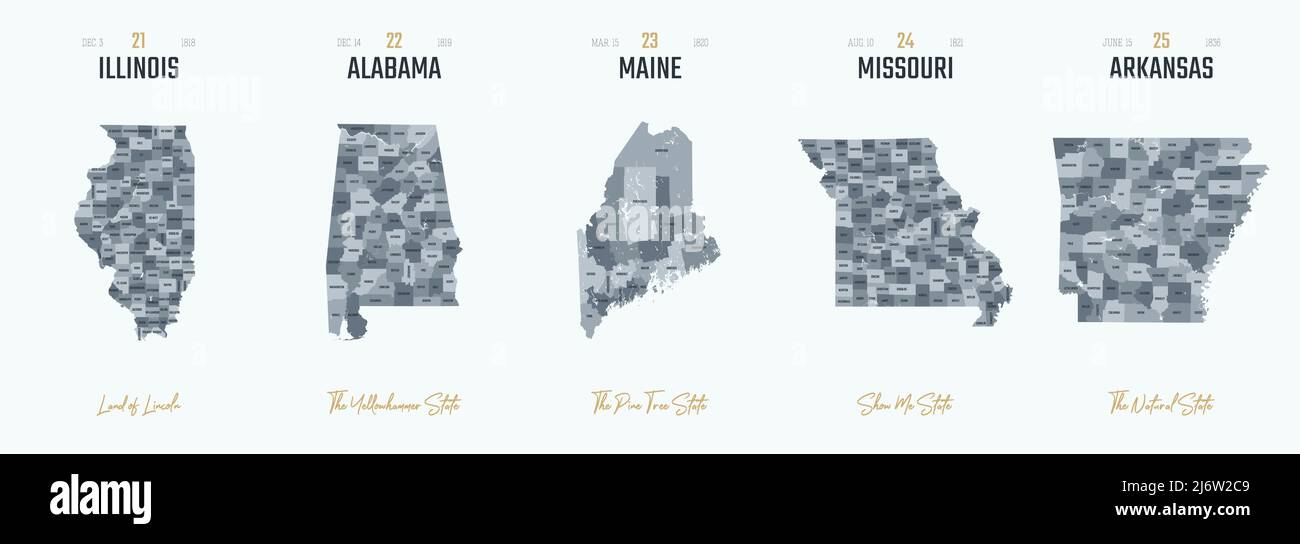 Vector set 5 of 10 Highly detailed silhouettes of US state maps ...