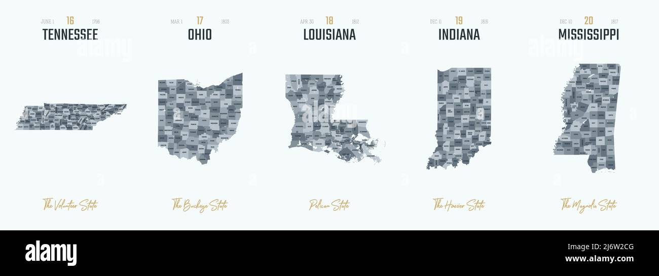 Vector set 4 of 10 Highly detailed silhouettes of US state maps ...