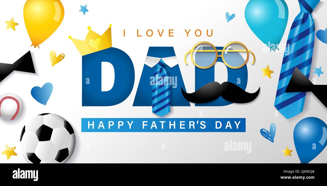 Fathers day poster template with necktie glasses and soccer ball ...