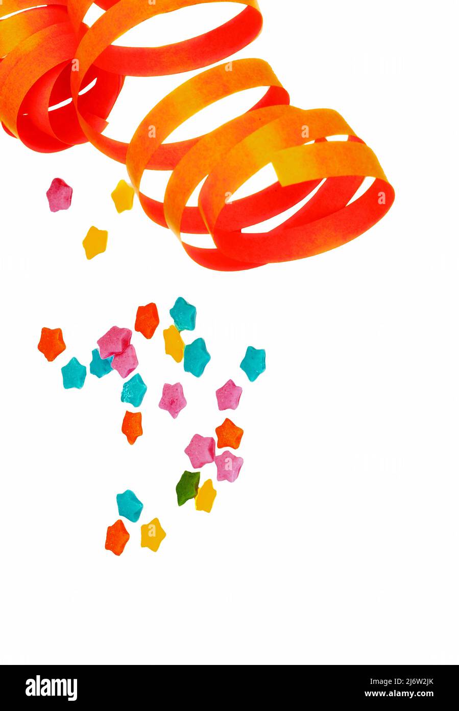 Curls of Orange Party Streamers and Colorful Star Shape Confetti ...