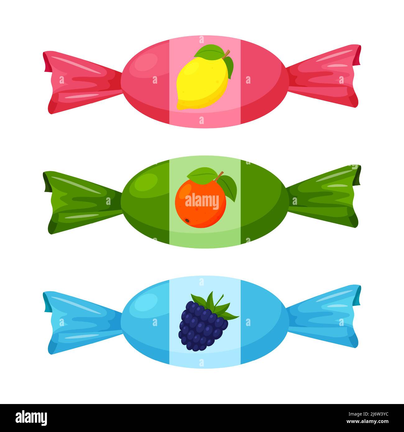 Candy, caramel in a paper wrapper with fruit. Sweet, unhealthy, bad for ...