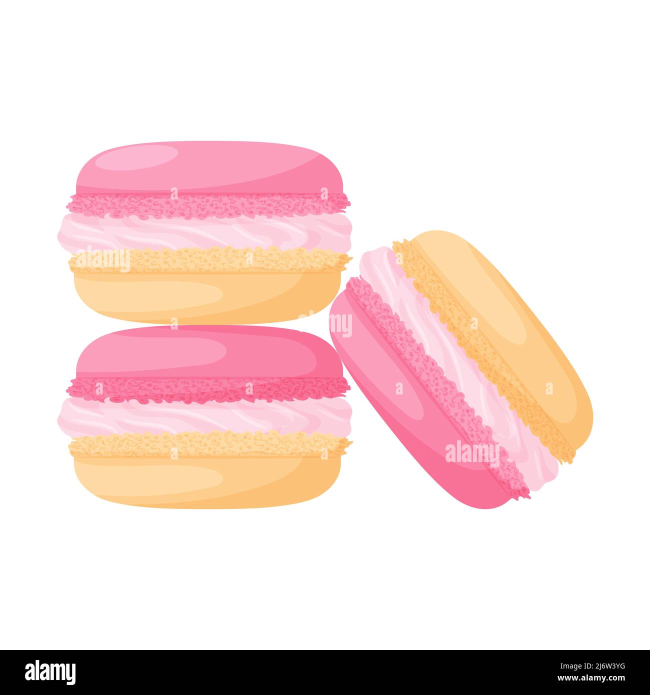 Pink-peach macaroon cakes with cream. Sweet, fatty, high-calorie ...