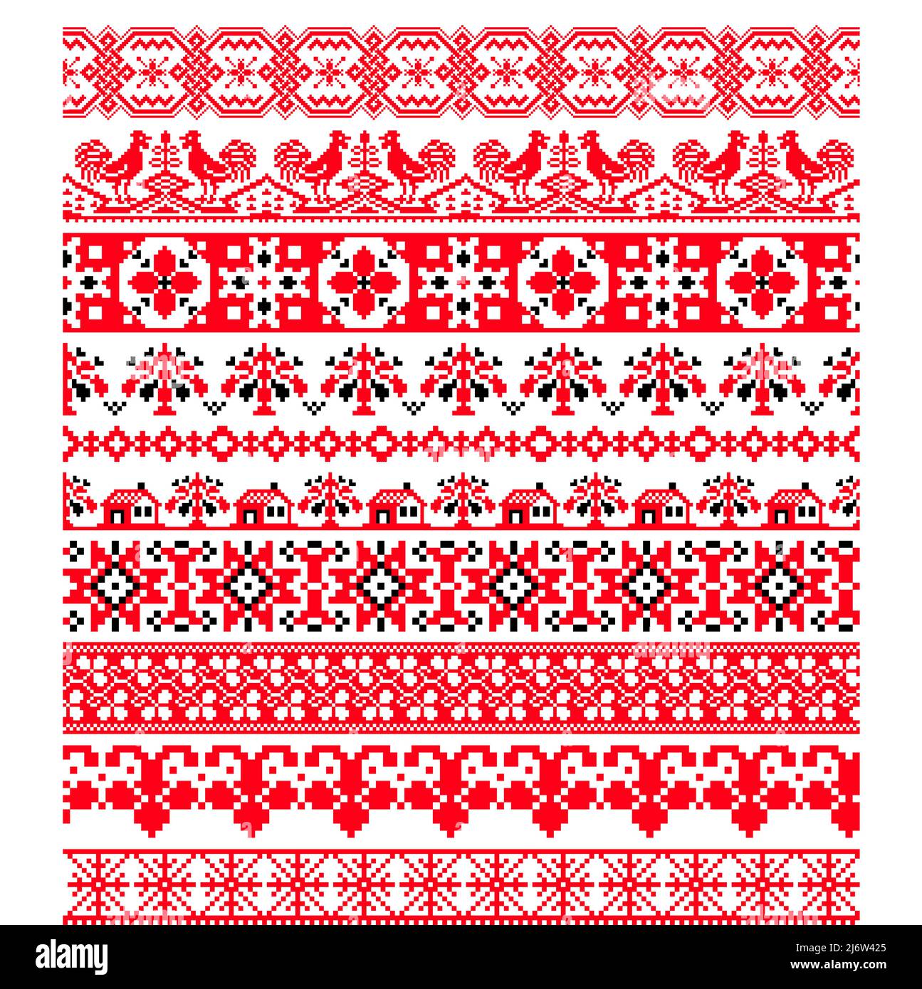 Set of Pixelized pattern Vyshyvanka Traditional Ukrainian Seamless ...