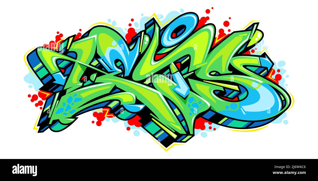 Abstract Green And Blue Word Lets Graffiti Style Font Lettering Vector ...