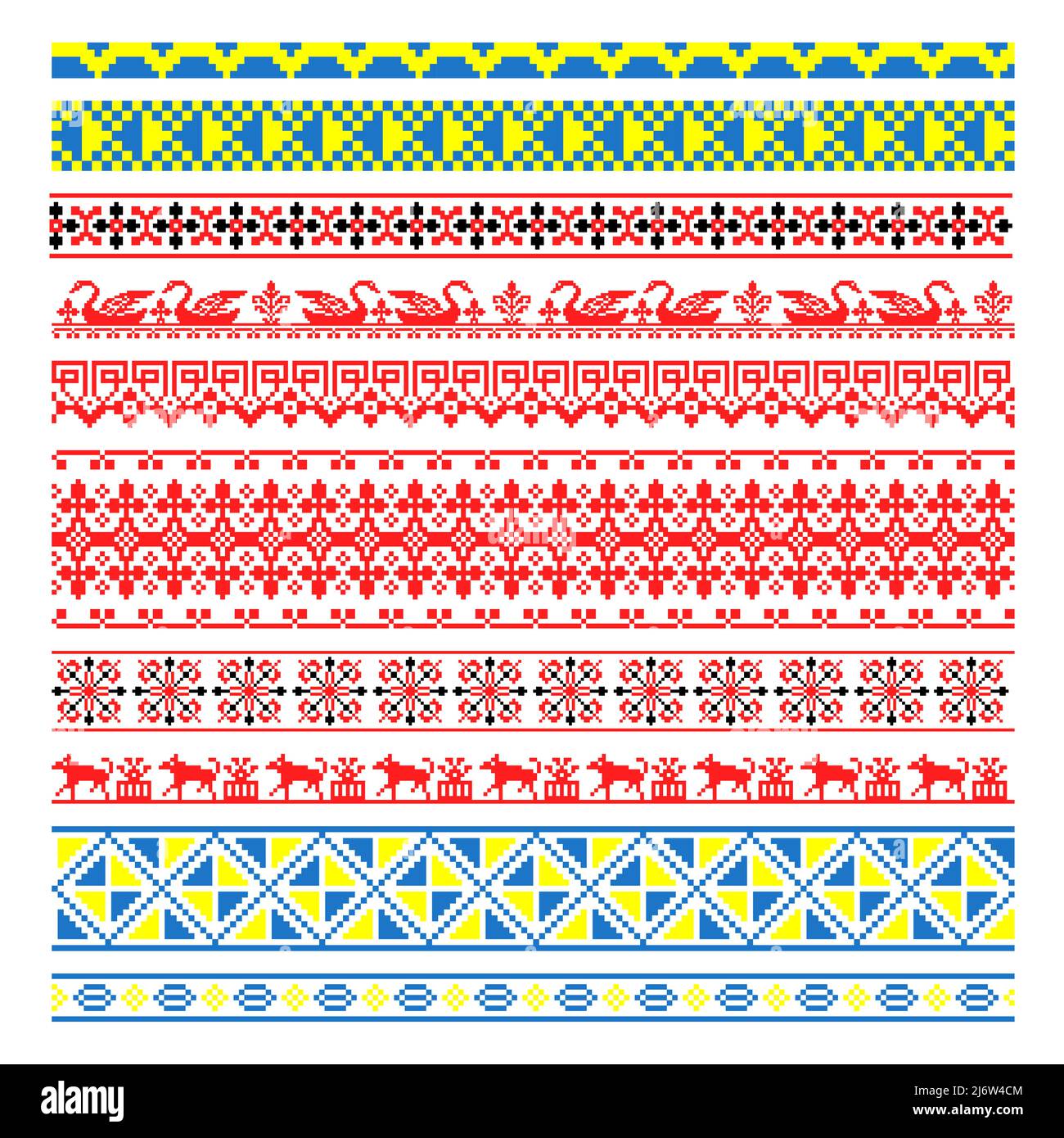 Set of Pixelized pattern Vyshyvanka Traditional Ukrainian Seamless ...