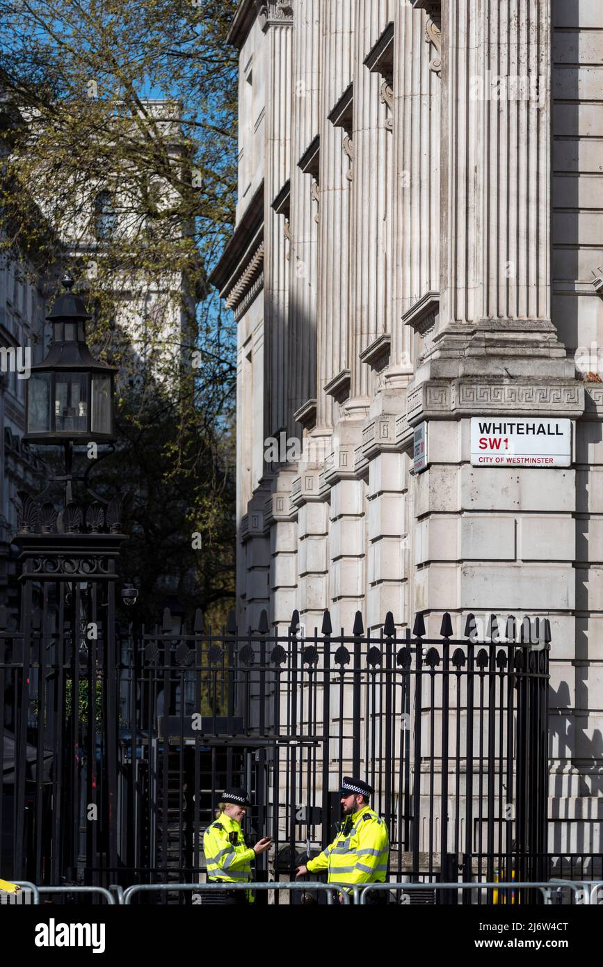 Whitehall SW1 street sign, by entrance to Downing Street, Westminster ...