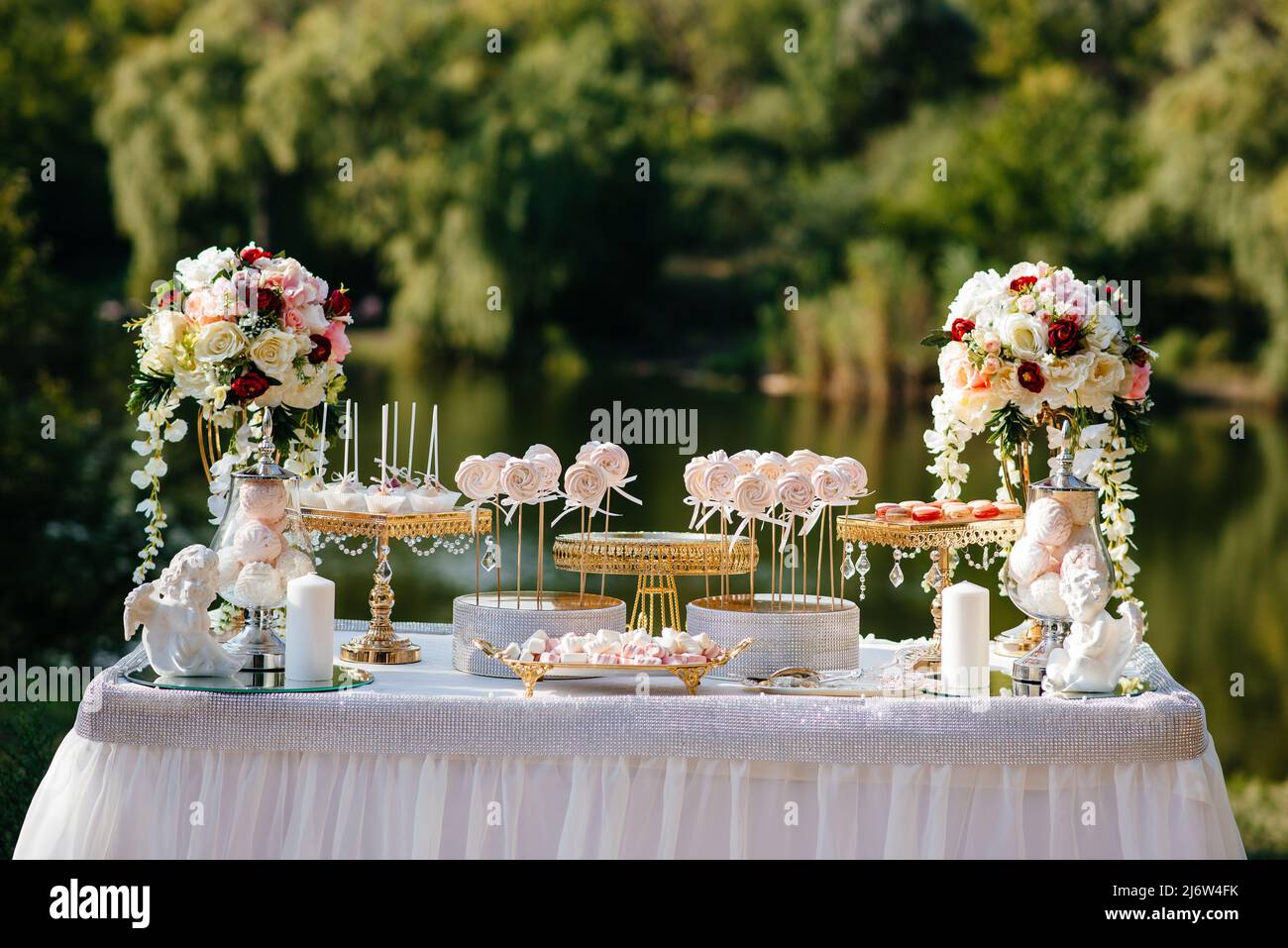 Beautiful decor with sweets on the table Stock Photo - Alamy