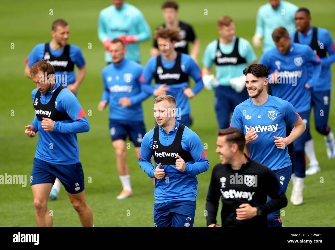 West Ham United's Jarrod Bowen (bottom centre) and Declan Rice during a ...