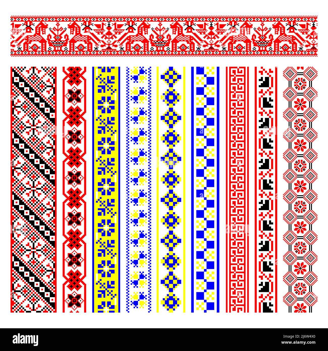 Set of Pixelized pattern Vyshyvanka Traditional Ukrainian Seamless ...