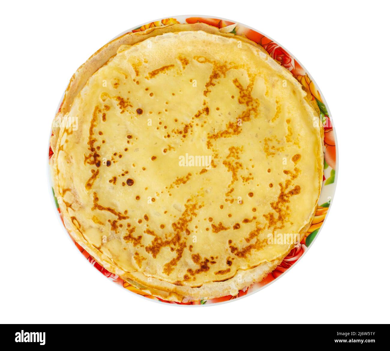 Pancakes on a plate. View from above. Isolate on a white background ...
