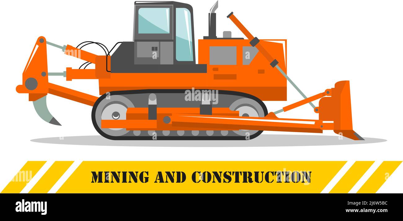 Detailed illustration of dozer. Bulldozer. Heavy mining machine ...