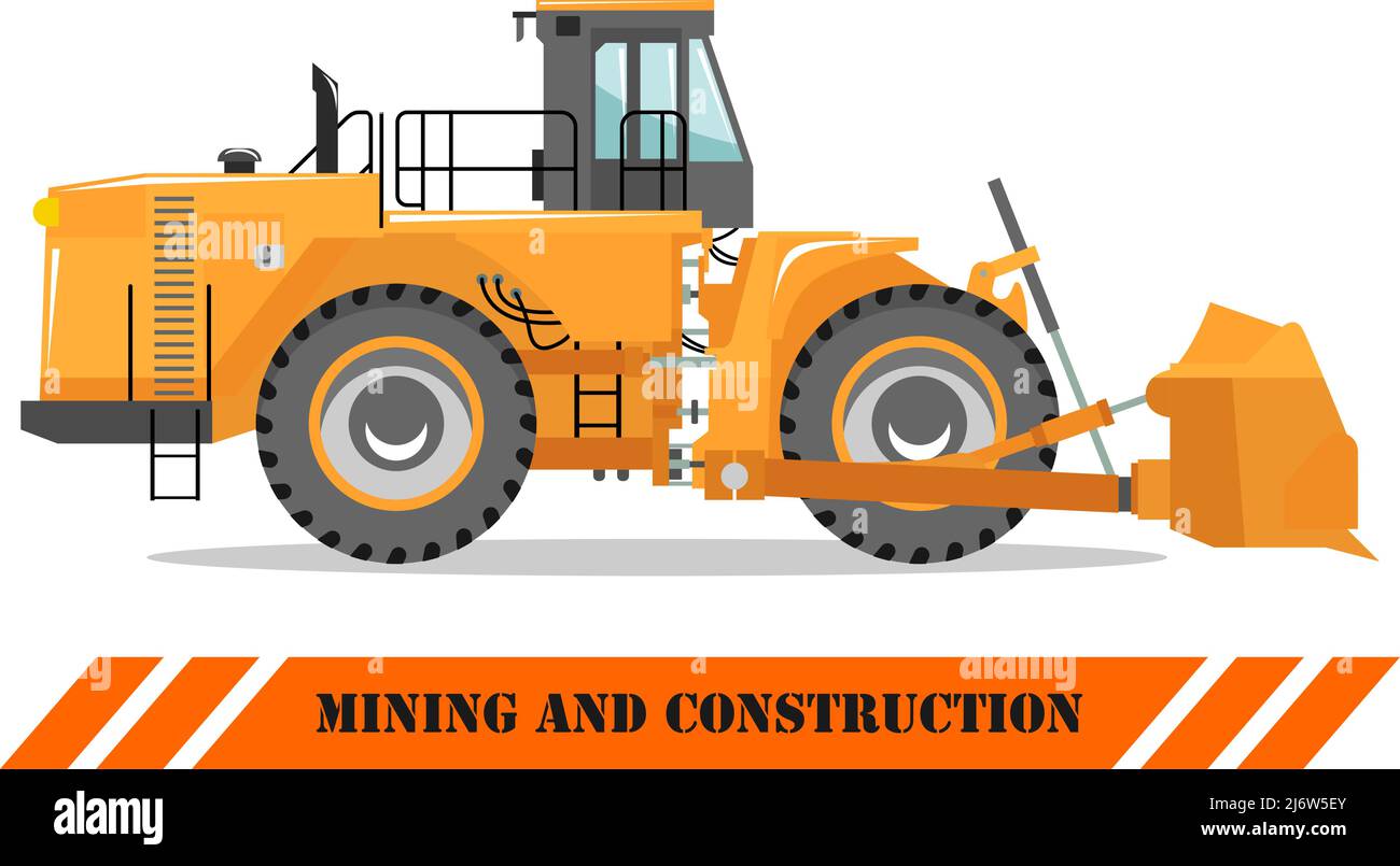 Detailed illustration of wheel dozer. Bulldozer. Heavy mining machine ...