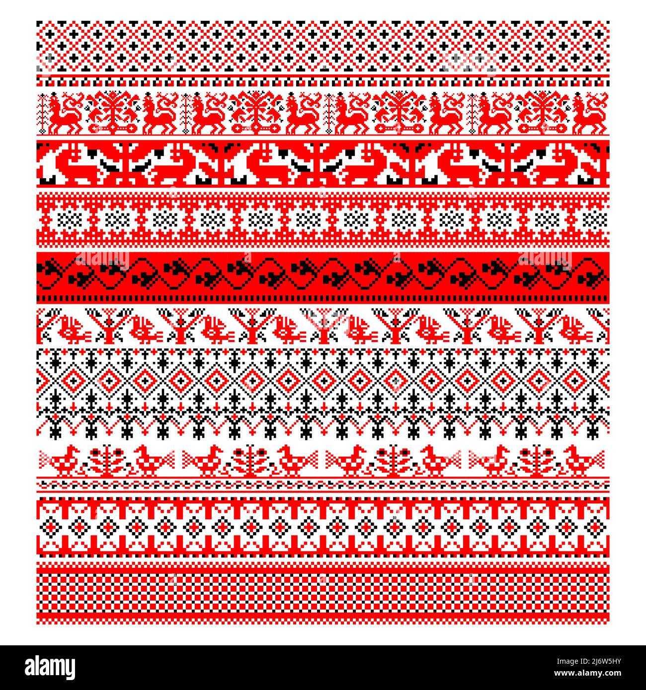 Set of Pixelized pattern Vyshyvanka Traditional Ukrainian Seamless ...