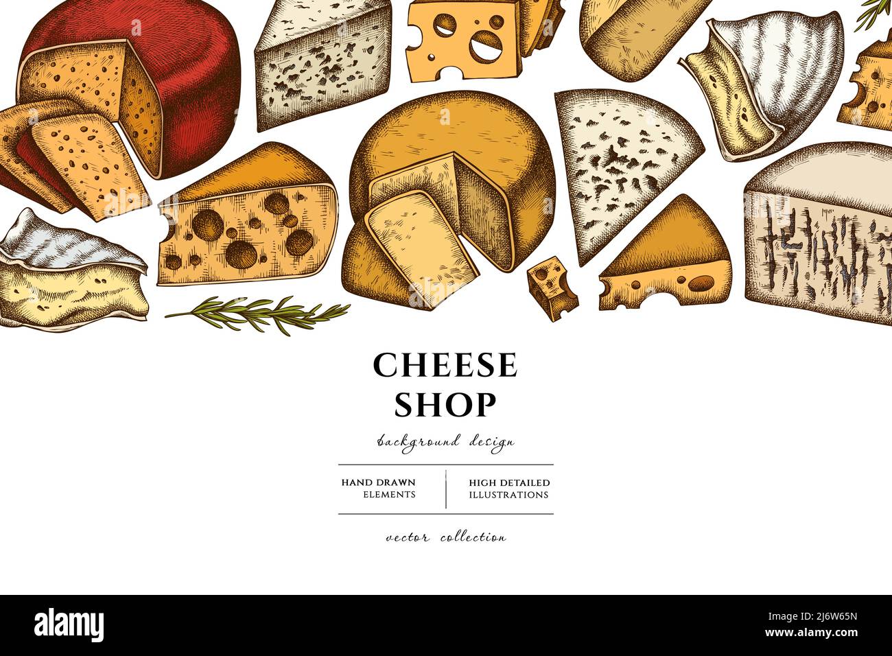 Cheese hand drawn illustration design. Background with retro brie ...