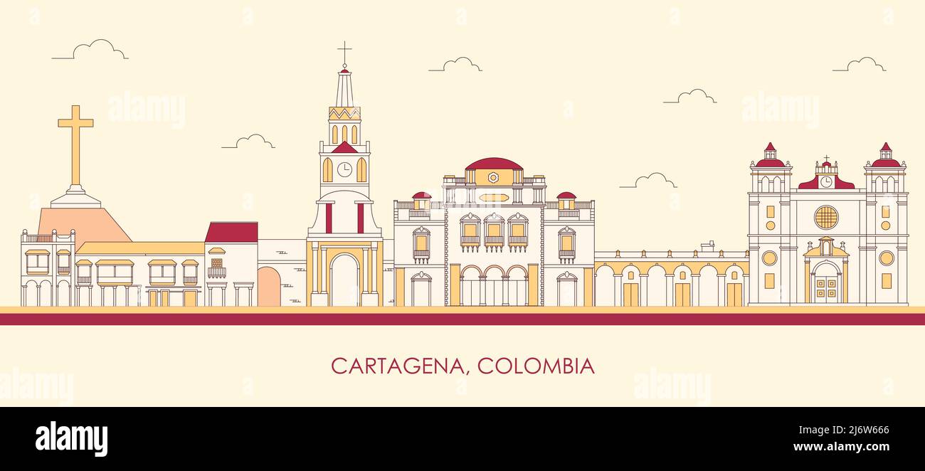 Cartoon Skyline panorama of city of Cartagena, Colombia - vector ...