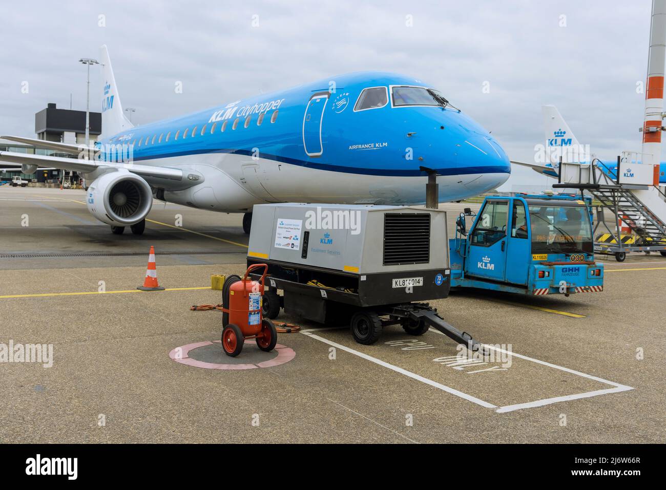 KLM Royal Dutch Airlines Boeing 737 airplane on the airport runway at ...