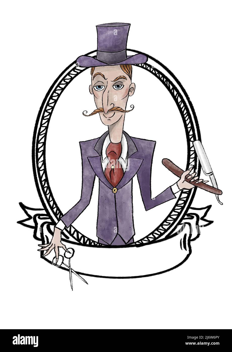 vintage barber shop illustration character with mustache and top hat ...