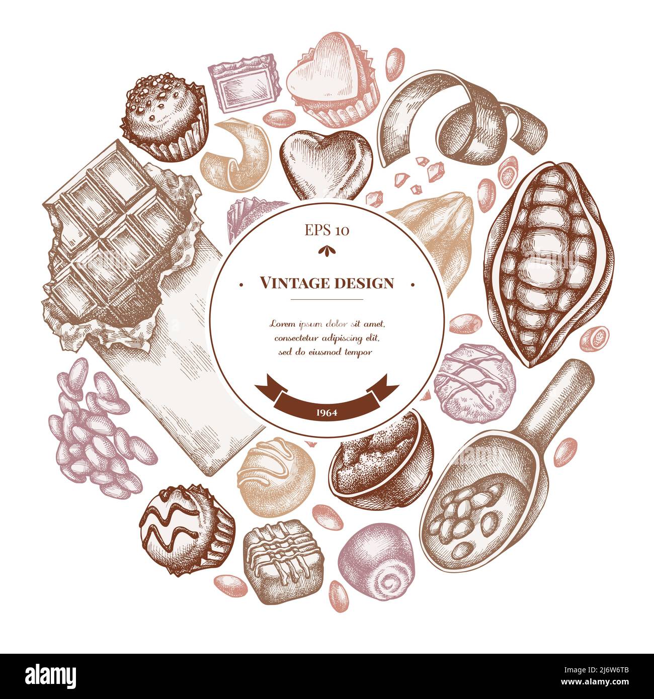 Round design with pastel cocoa beans, cocoa, chocolate, chocolate ...