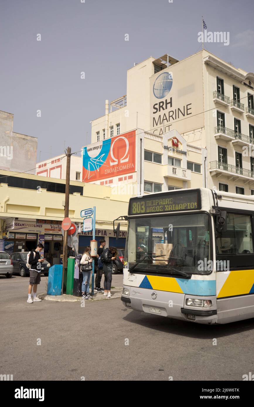 Passengers at bus stop near Ferry terminal in Piraeus,Greece,Europe ...