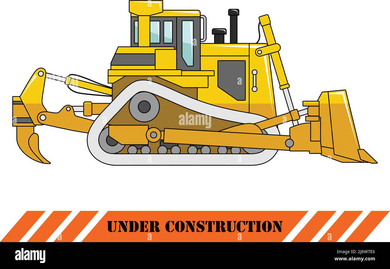 Detailed illustration of dozer, heavy equipment and machinery in a flat ...