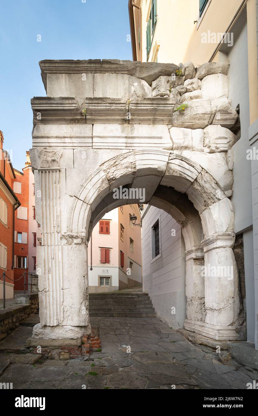 The so called Arco di Riccardo, an ancient roman arch, Trieste Italy ...