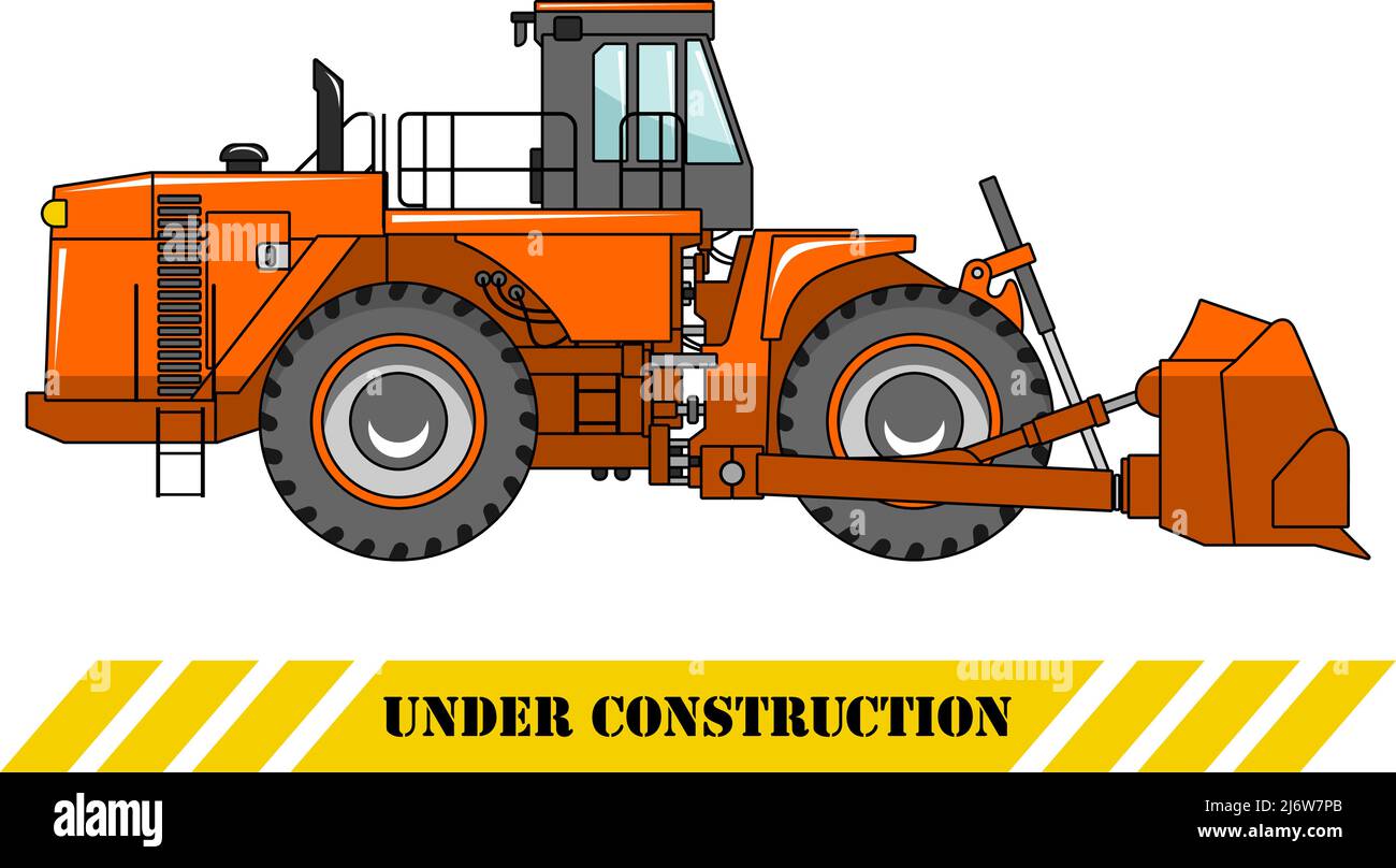 Detailed illustration of wheel dozer, heavy equipment and machinery ...