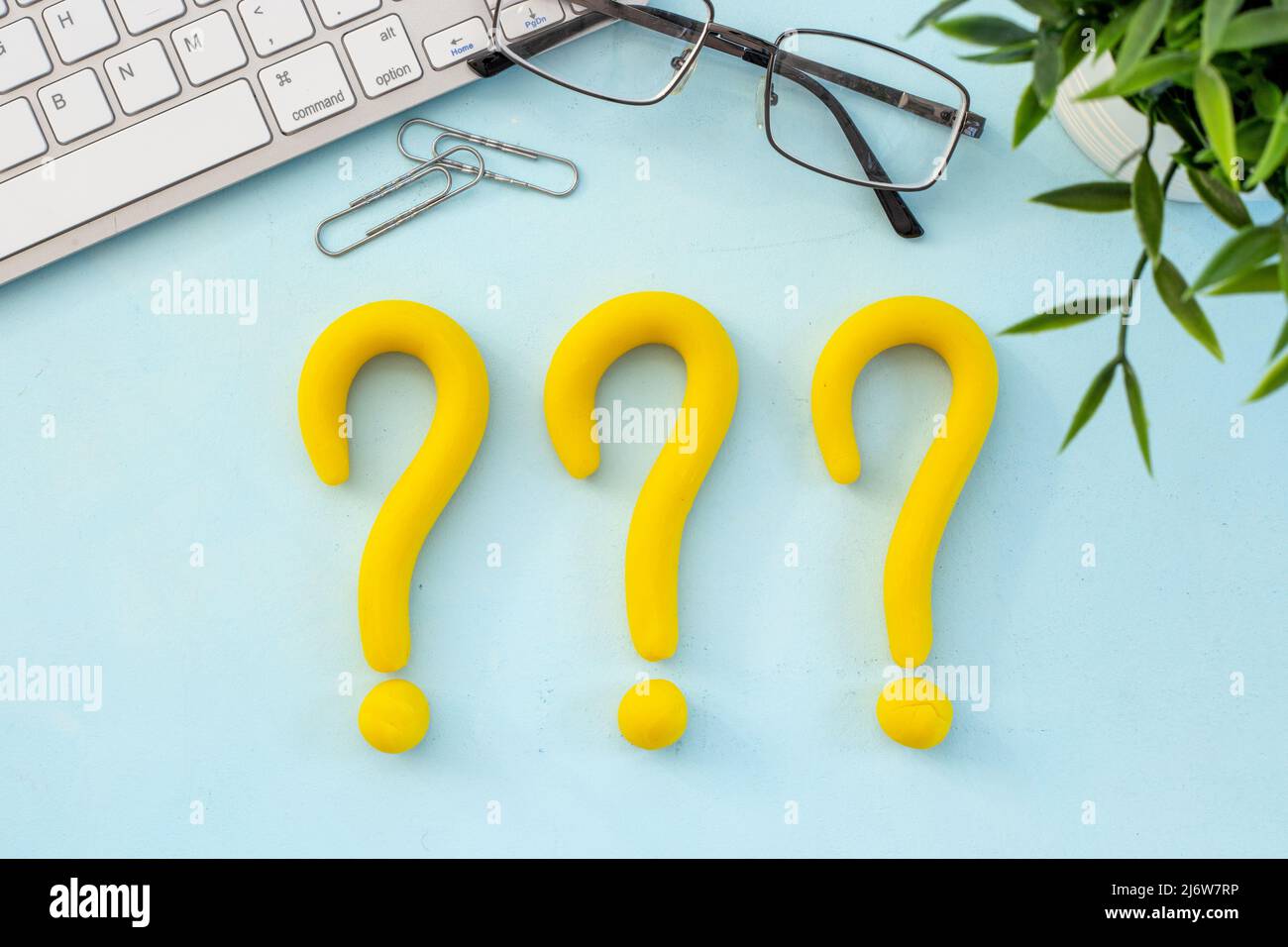 Question mark icon on office or students desk. Solving problem concept ...