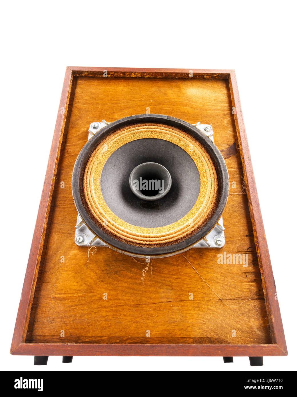 Single vintage speaker with full range driver isolated on white ...