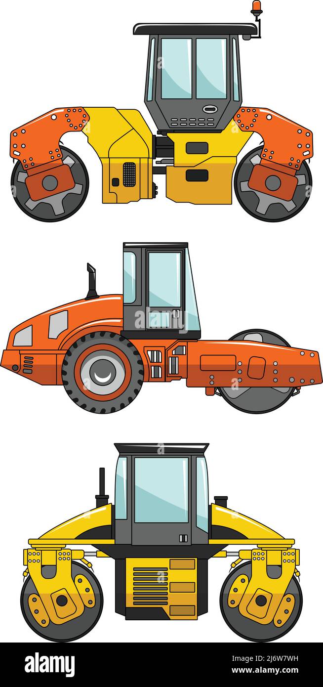 Detailed illustration of compactors, heavy equipment and machinery ...
