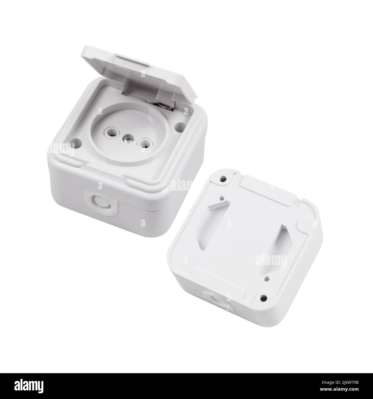 Protected socket with a cover and grounding isolated on a white ...