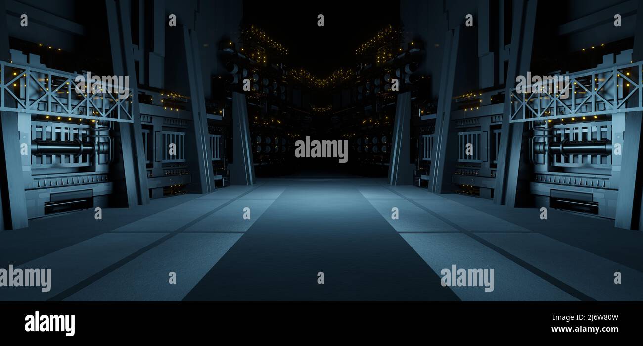 Blue neon abstract background, ultraviolet light, night club empty room ...