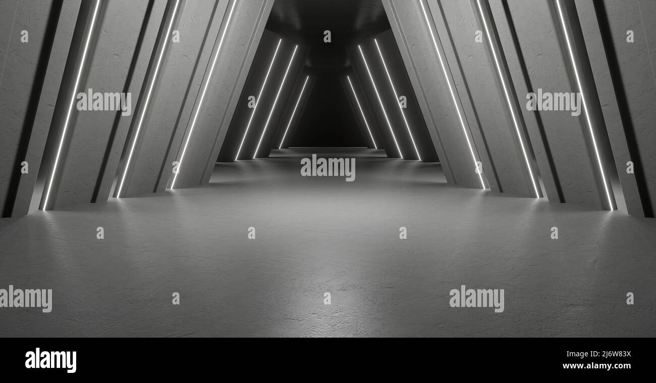 Dark light triangle spot in the end of modern architecture designed ...