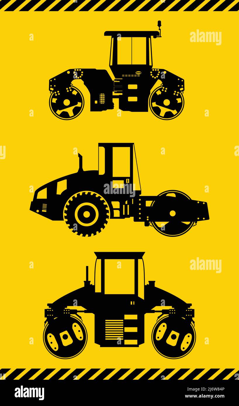 Detailed illustration of compactors, heavy equipment and machinery ...