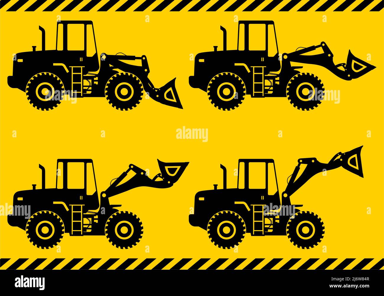 Detailed illustration of wheel loaders, heavy equipment and machinery ...