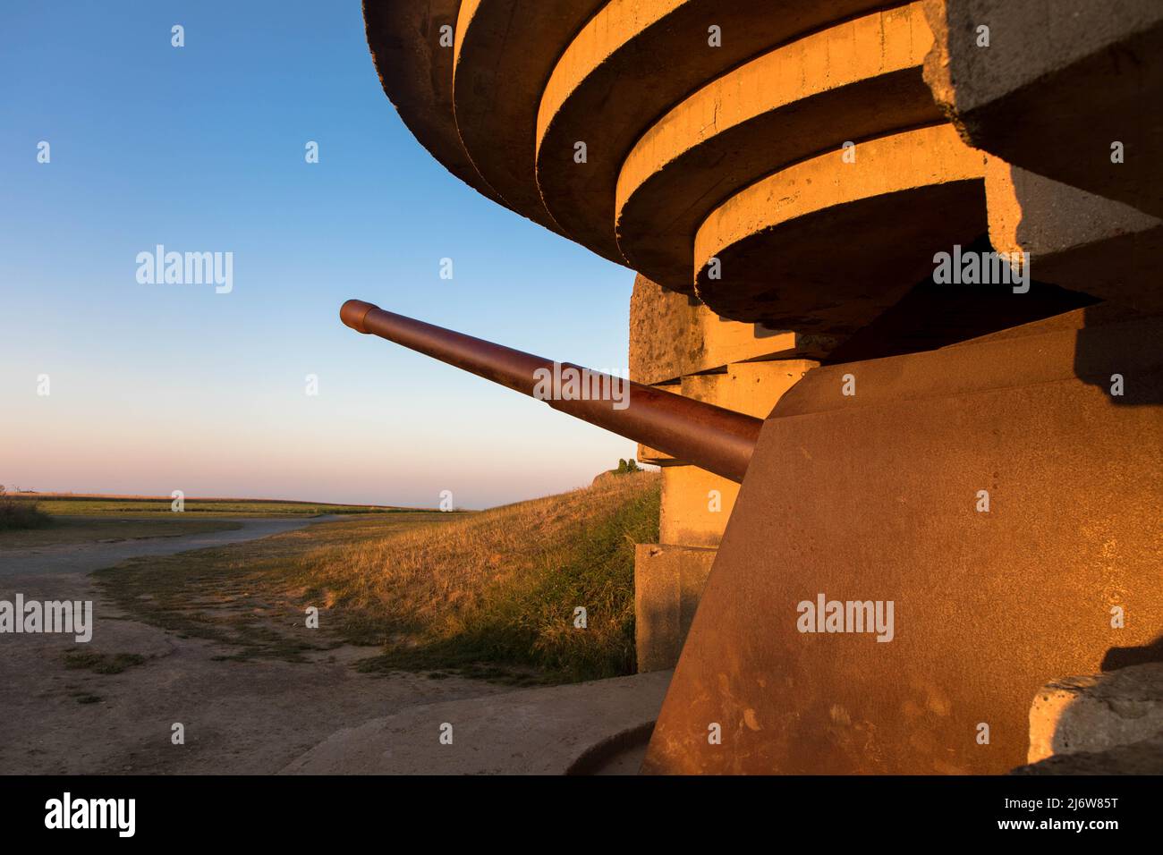 Gun emplacement at Omaha Beach. Bomb shelter with german long-range ...