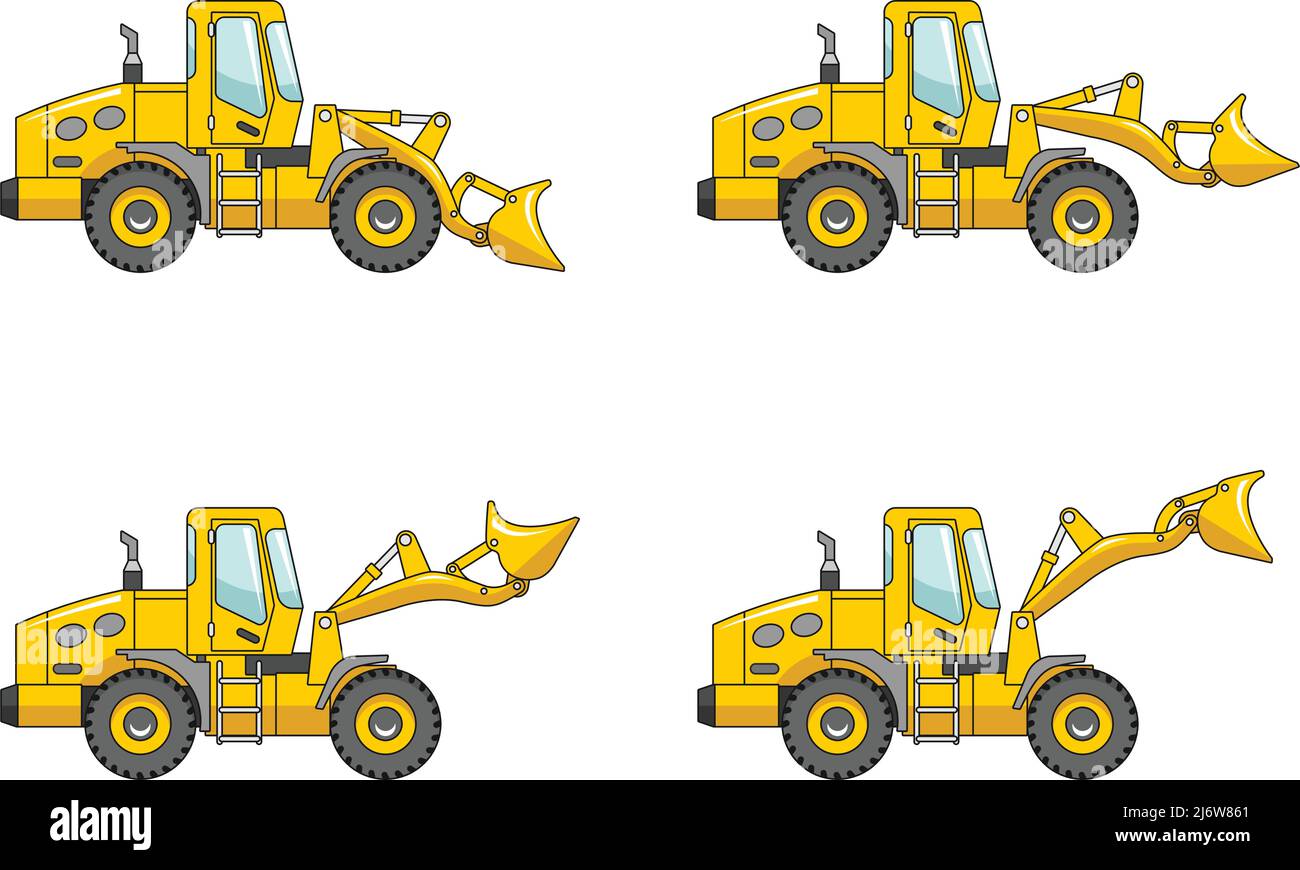 Detailed illustration of wheel loaders, heavy equipment and machinery ...