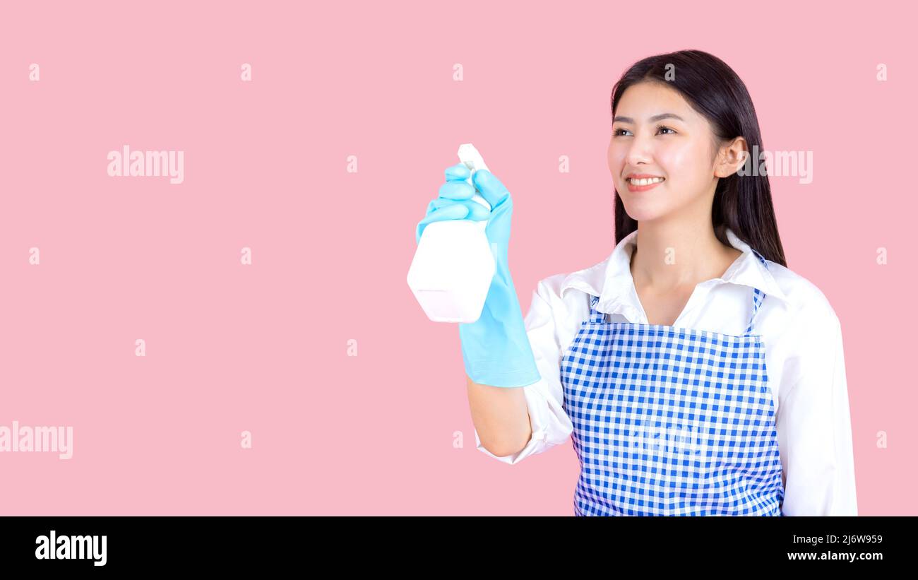 Beautiful asian woman housekeeping cleaning hi-res stock photography ...